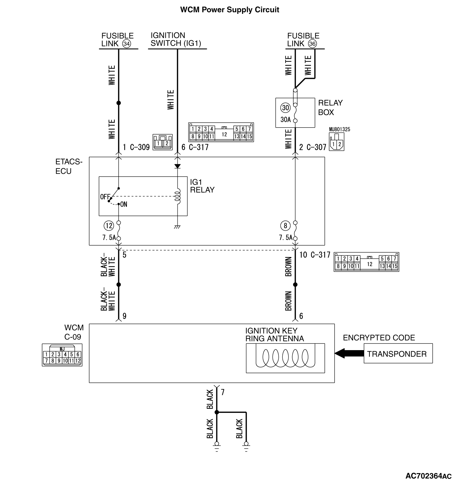 42C-Check the WCM power supply and ground circuit.